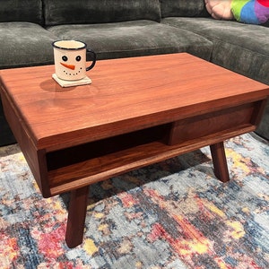 Mid Century Coffee Table With Drawers, Modern Coffee Table, Family Room ...