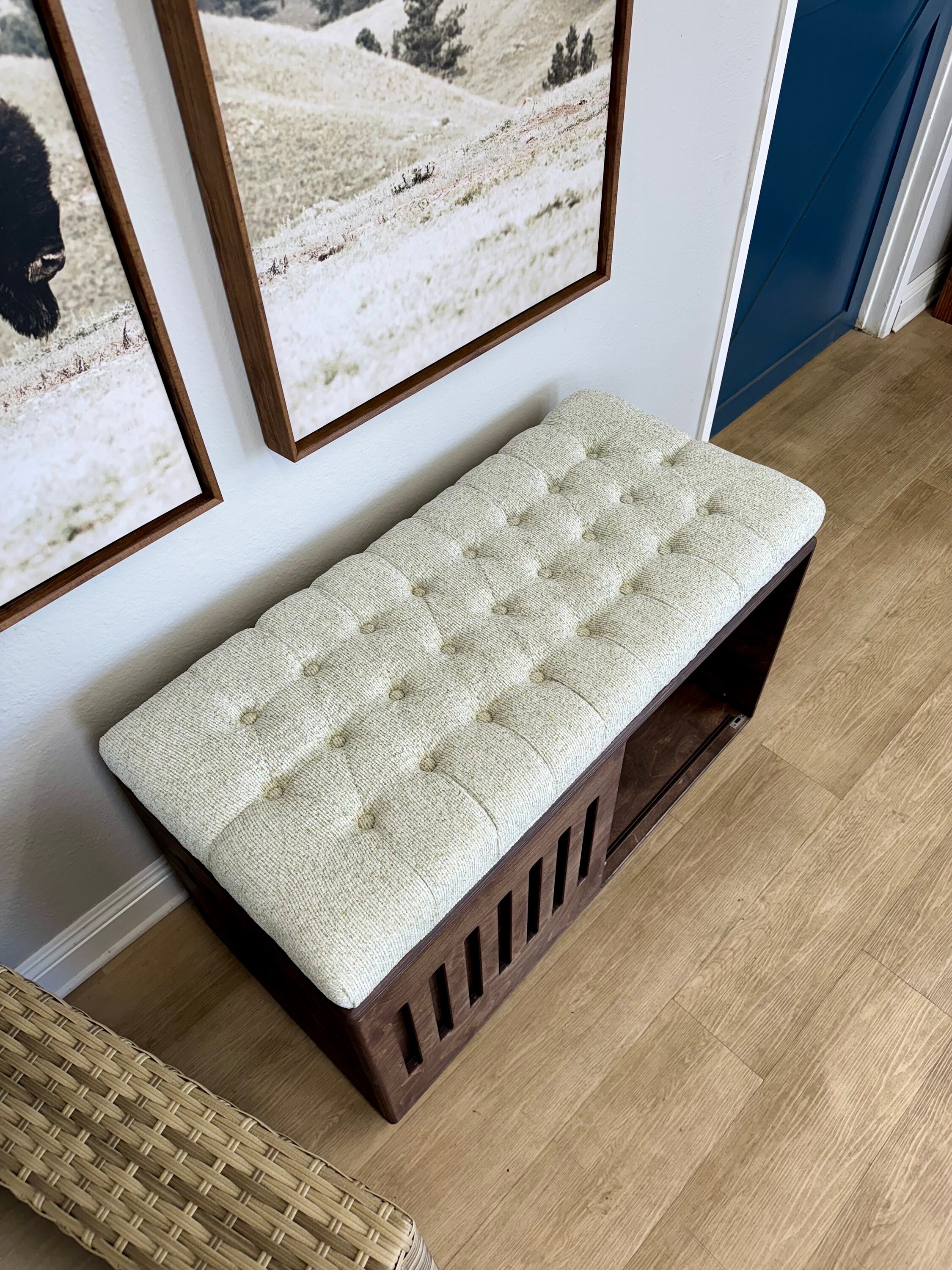 Solid Wood Dog Crate Bench, Modern Scandinavian Kennel With Cushion ...