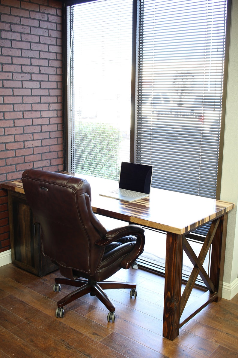 Solid Wood Butcher Block Desk – X Legs, Rustic Farmhouse Cabinet - Etsy