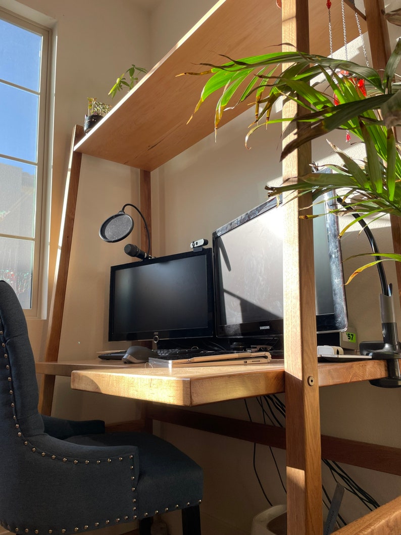 Home Desk Modern Bedroom Desk W Shelf Solid Wood Desk - Etsy