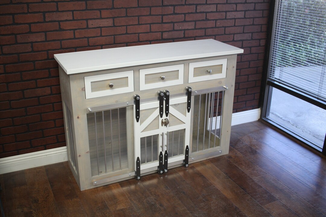 Dog Crate With Drawers - Sliding Barn Doors / Crate With Storage / Dog ...