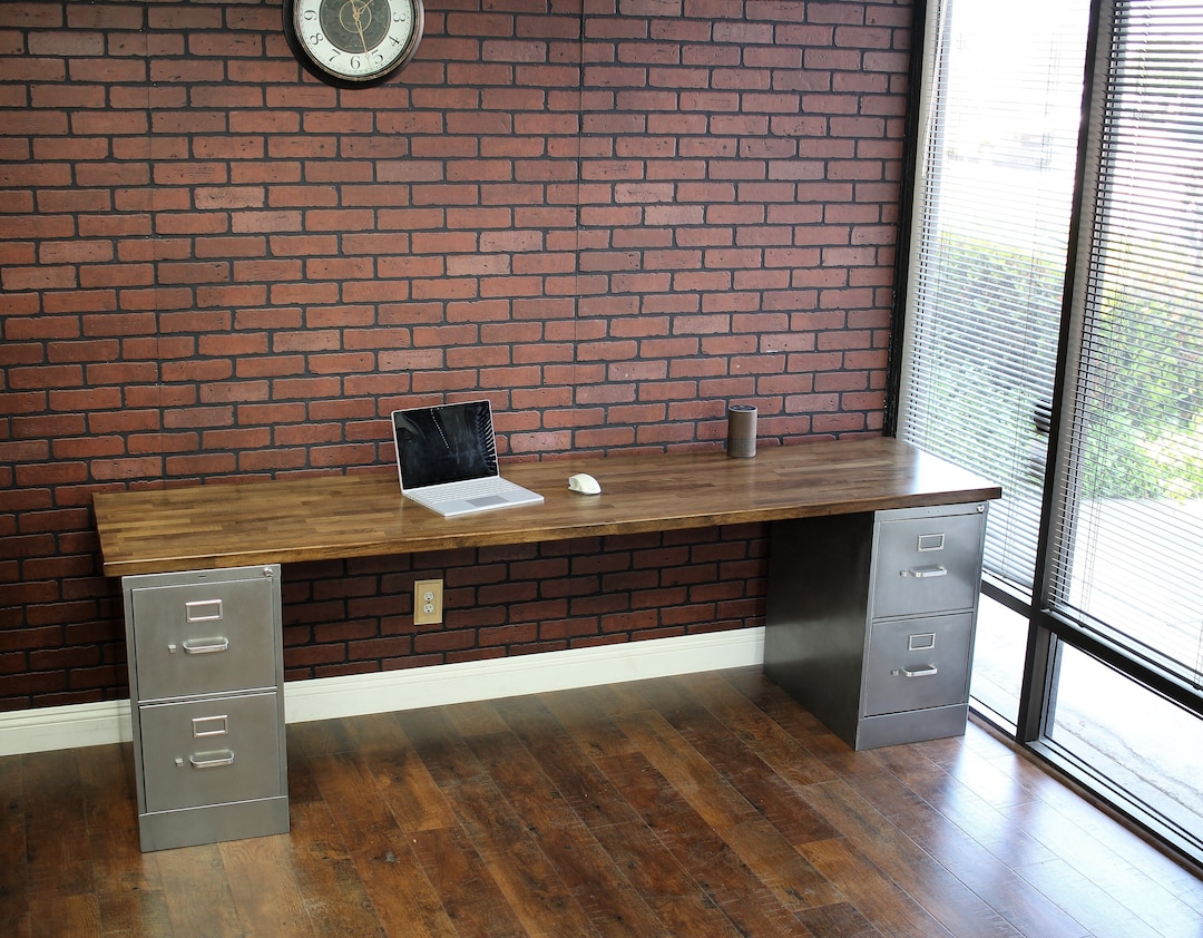 4 Drawer Desk, Modern Rustic Industrial Desk, Metal File Cabinet Desk ...