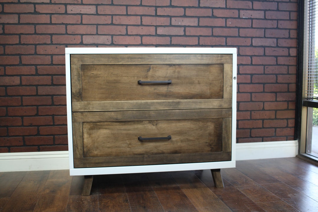 File Cabinet Steel and Wood, Refinished File Cabinet, 2 Drawer Cabinet ...