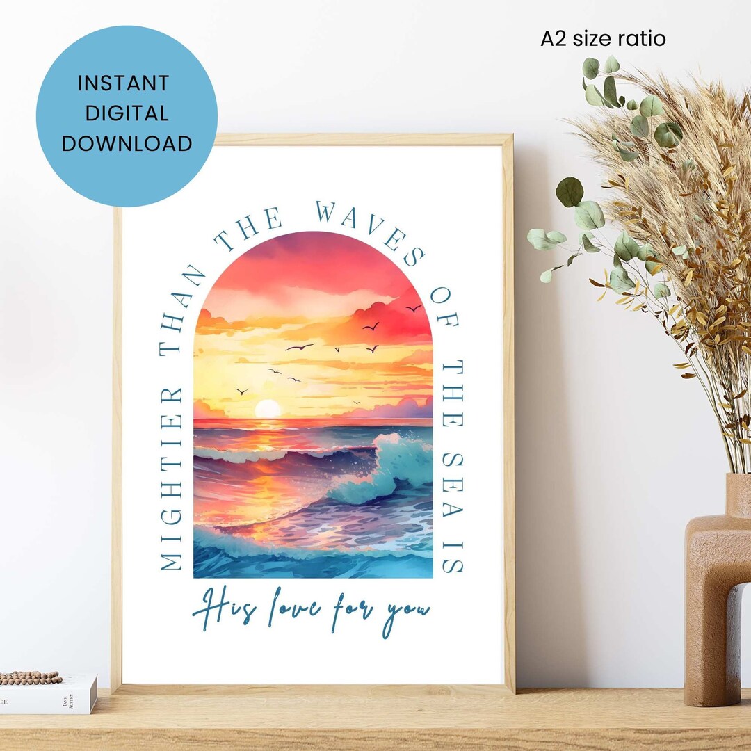 Coastal Sunset Watercolor Print: Christian Bible Verse (digital ...