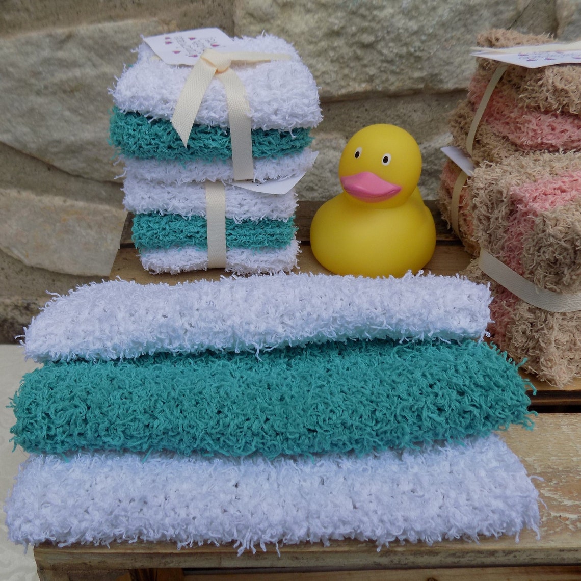 Set of 3 Handknit Scrubbies - Hand Knit Washcloths/dishcloth - All ...