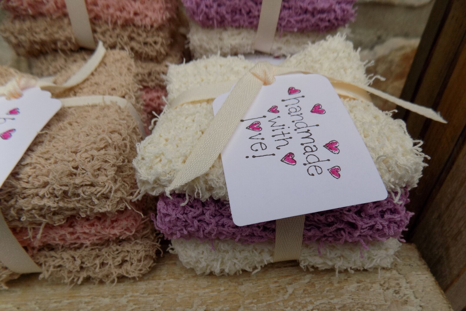 Set of 3 Handknit Scrubbies - Hand Knit Washcloths/dishcloth - All ...