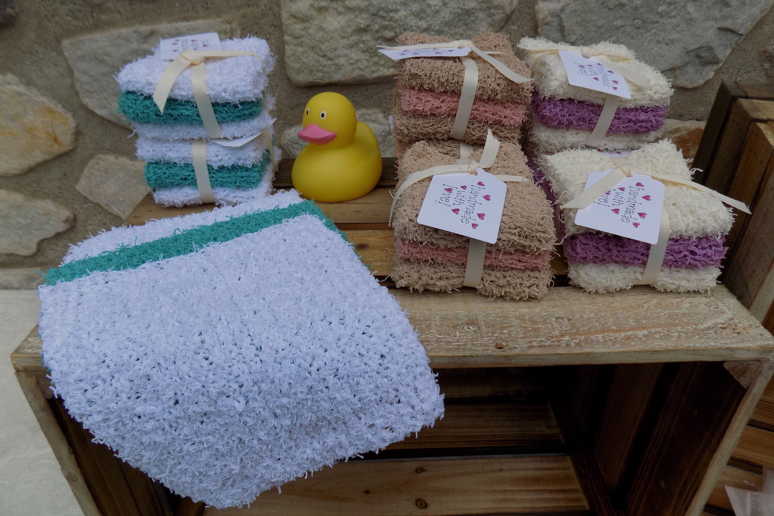 Set of 3 Handknit Scrubbies - Hand Knit Washcloths/dishcloth - All ...