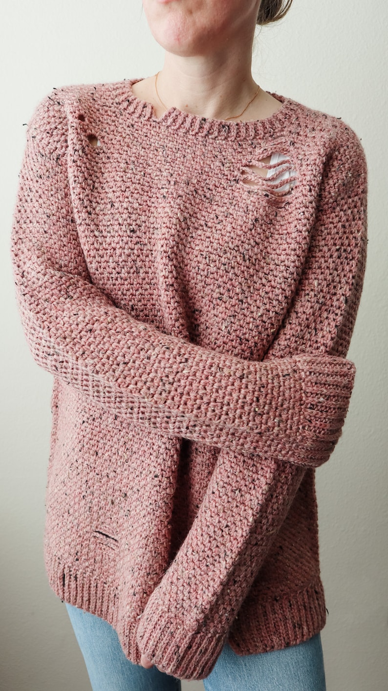 CROCHET PATTERN // Crochet Distressed Sweater, Modern Crochet Sweater ...