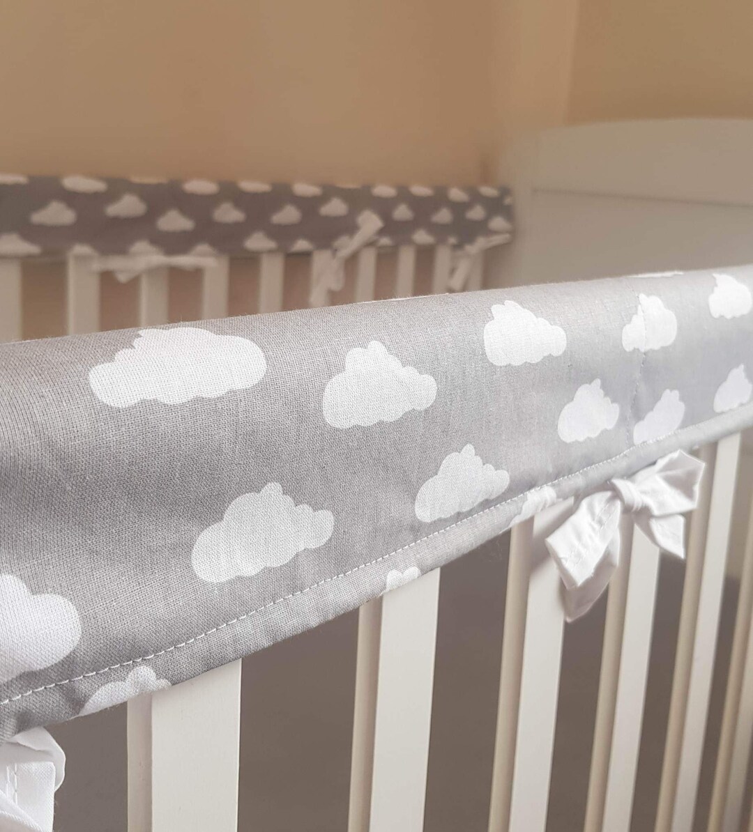 Cot/cotbed Teething Rail Protector Clouds Grey and White - Etsy