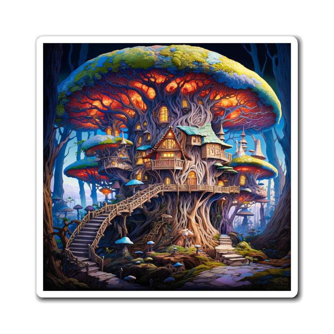 Enchanted Forest Mushroom Treehouse Magnet - Etsy