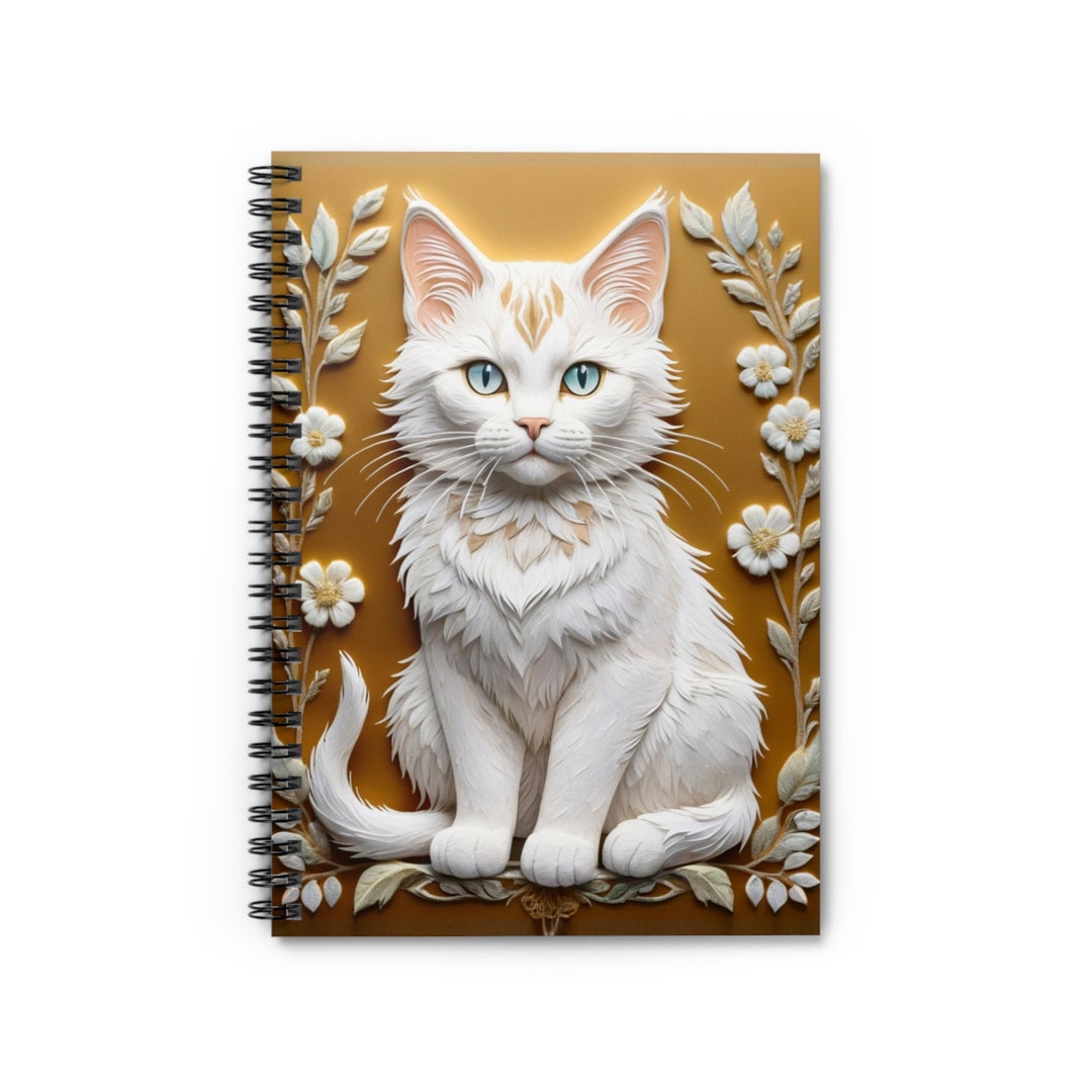 Rule Line Spiral Notebook 3D White Cat - Etsy