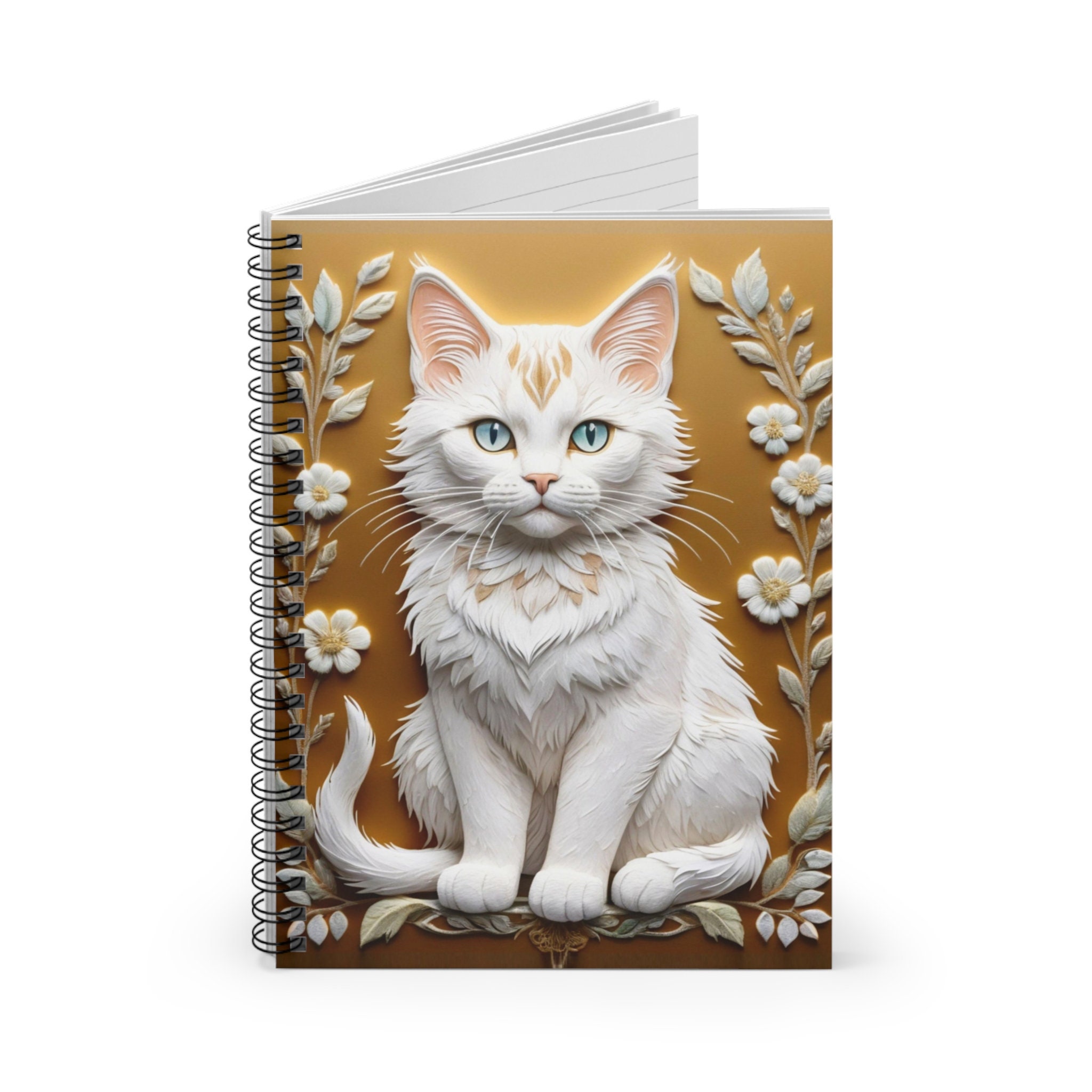 Rule Line Spiral Notebook 3D White Cat - Etsy