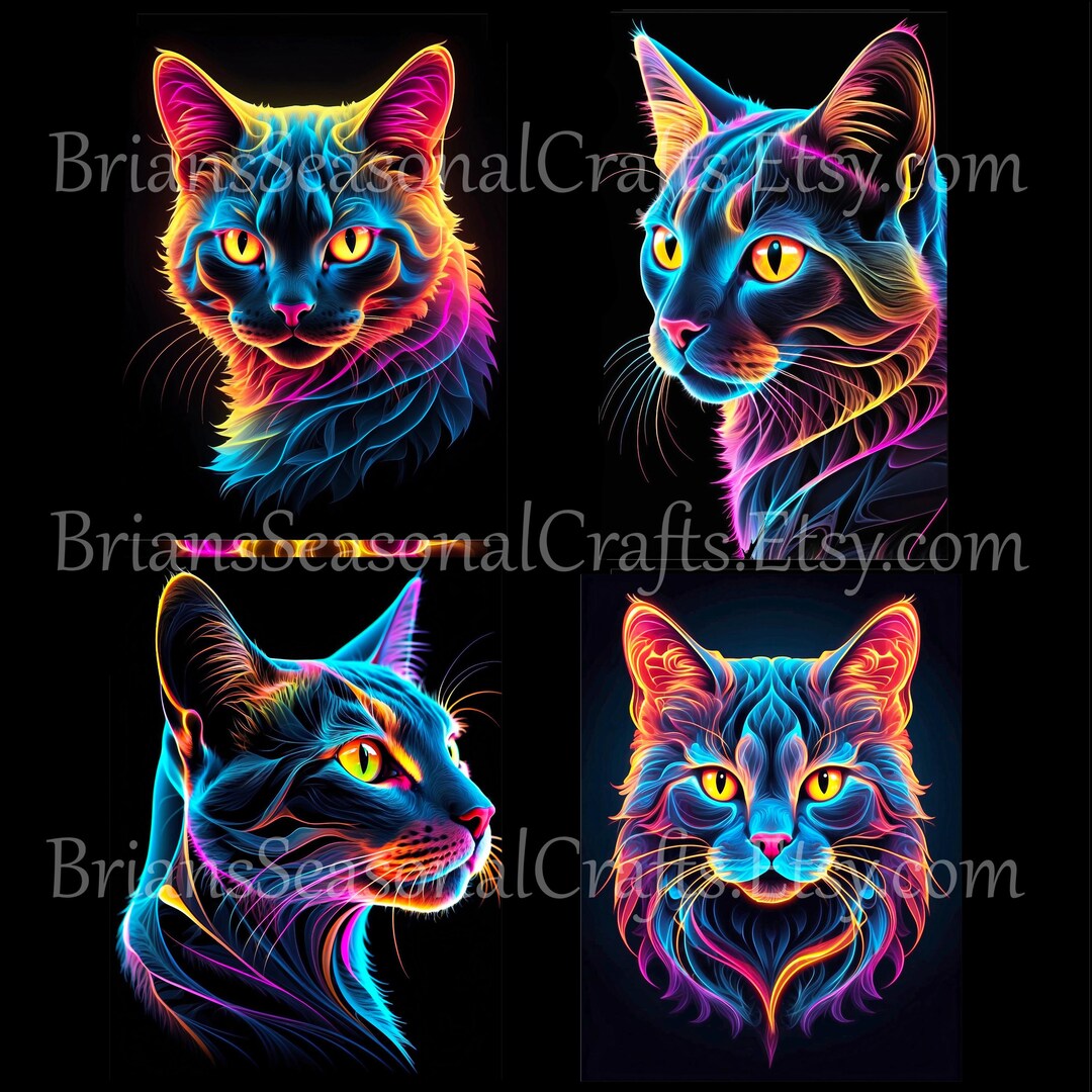 16 Neon Cat Images - JPG - Etsy