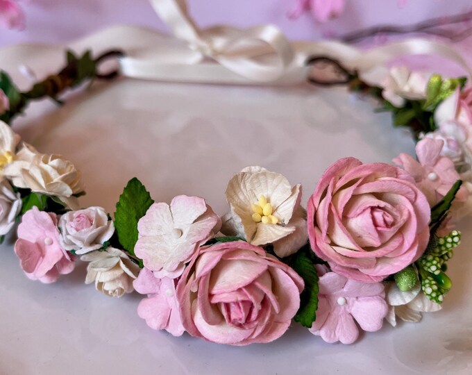 DIY Flower Crown Kit, White, Ivory & Pink Flower Crown Kit, Make Your ...