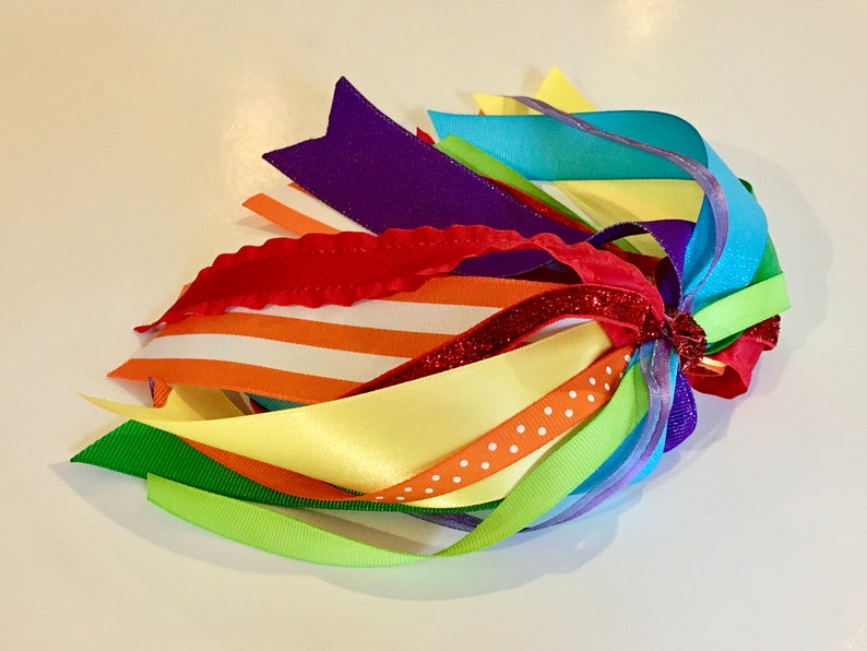 Rainbow Ponytail Streamer Ribbon Hair Tie Girl's Ribbon | Etsy
