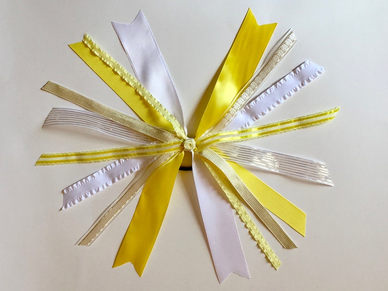 Yellow and White Sunshine Ponytail Streamer Ribbon Hair Tie | Etsy
