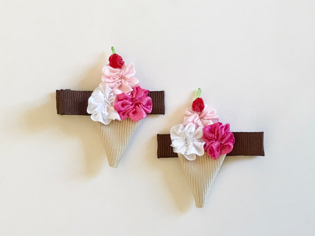 Ice Cream Cones Clip Set, Ribbon Sculpture Ice Cream Hair Bows, Girl's ...