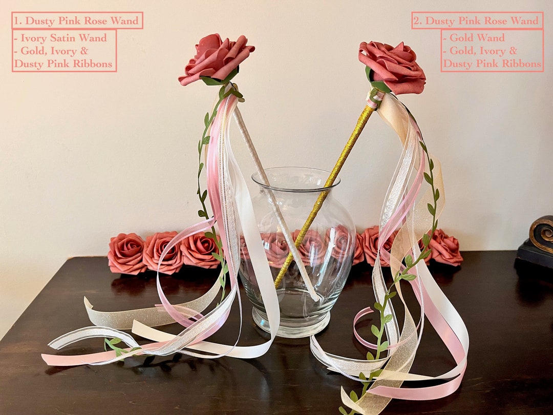 Dusty Pink Rose Ribbon Wand: Flower Girl Accessory - Etsy
