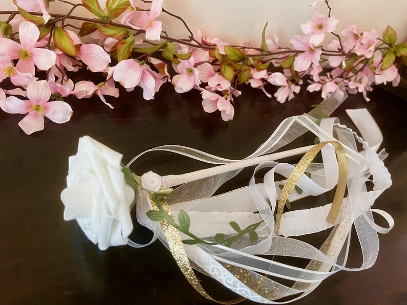 Deluxe White Rose Ribbon Wand: Flower Girl Princess Wand - Etsy