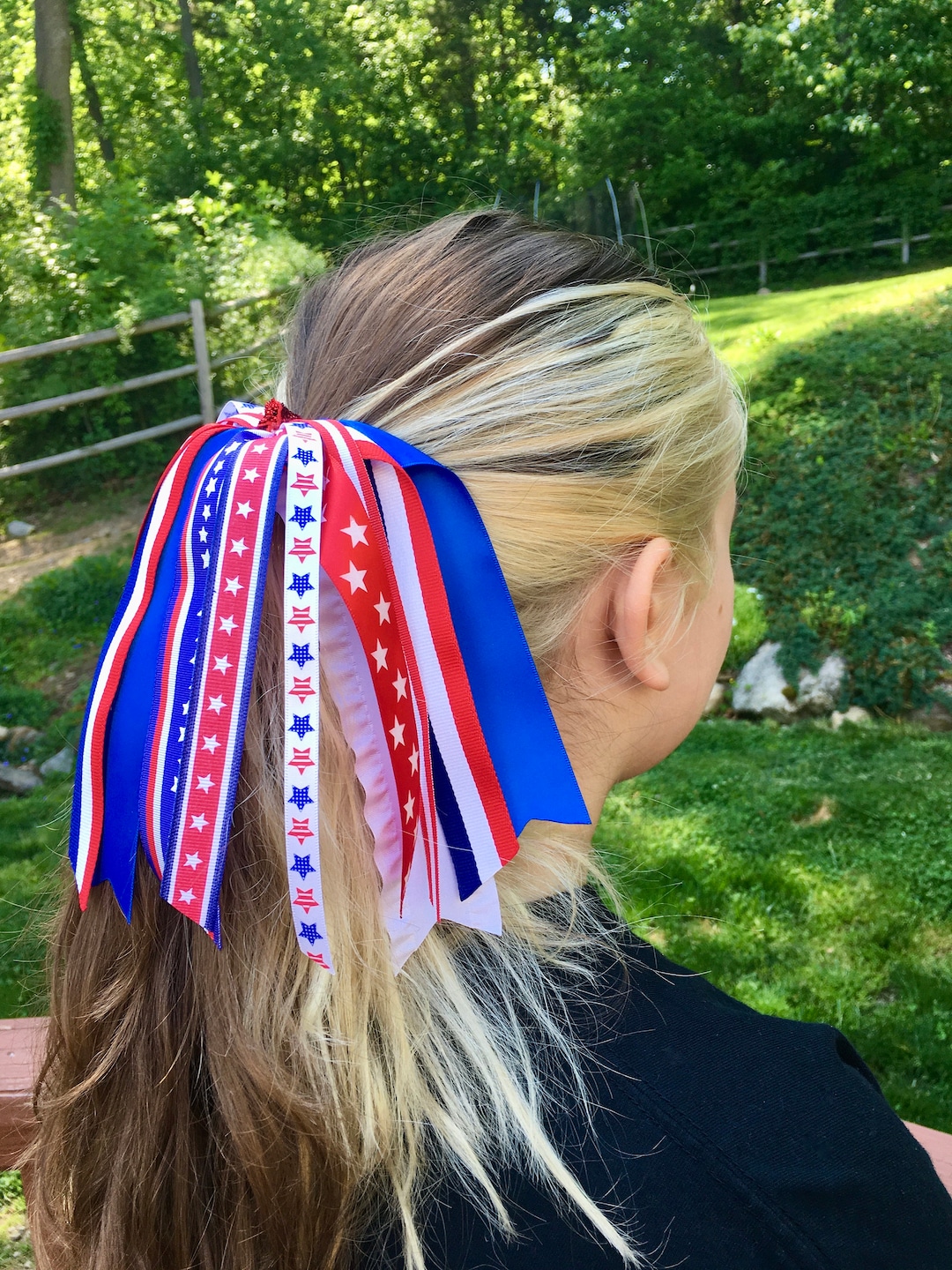 Patriotic Ponytail Streamer: Red, White, and Blue Ribbon Hair Bow - Etsy