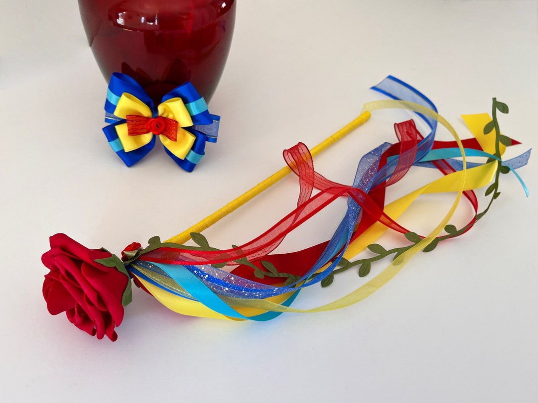 Snow White Ribbon Wand and Hair Bow, Princess Rose Wand, Princess Hair ...