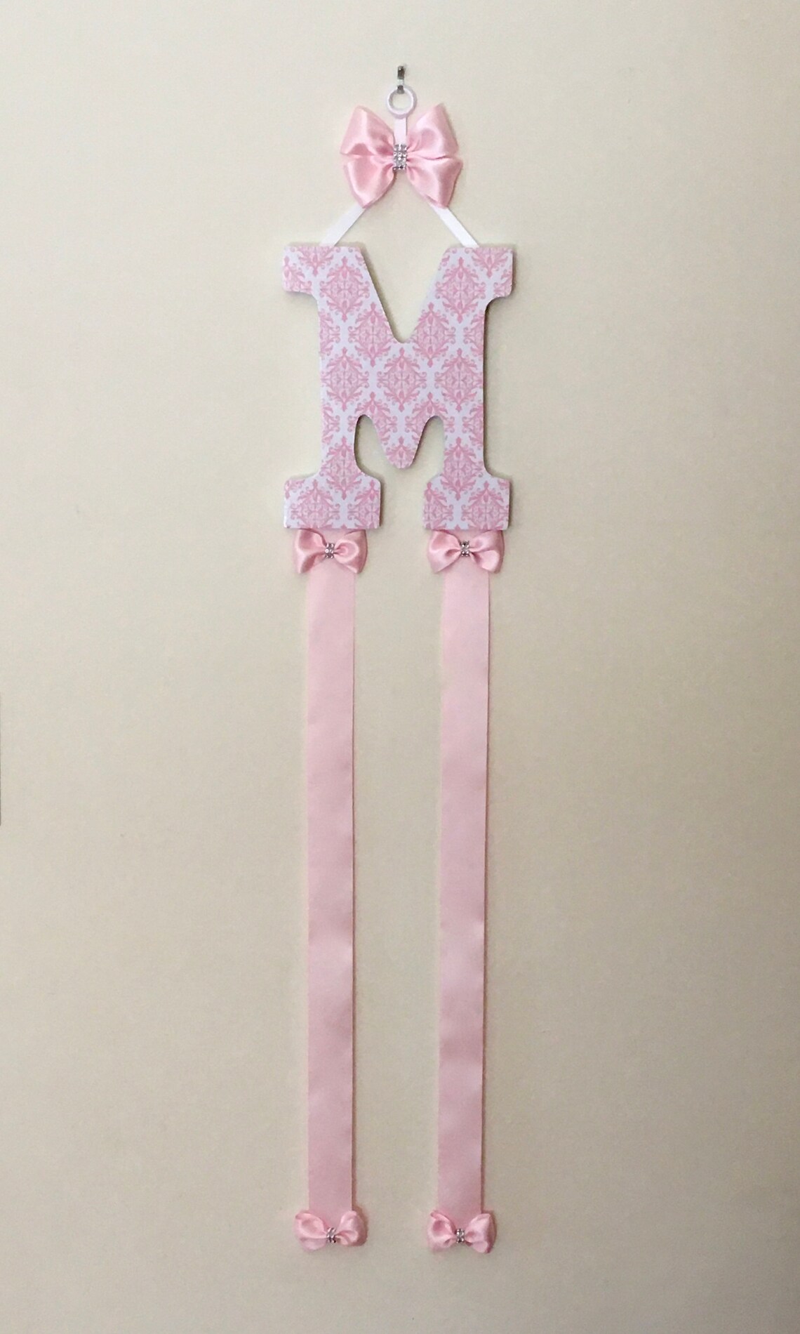 Custom Pink Damask Hair Bow Organizer Pink and White Bow | Etsy