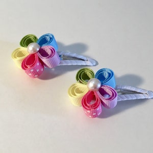 Colorful Flowers Snap Clip Set, Girl's Ribbon Flower Hair Bows, Pink ...