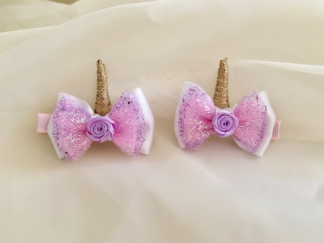 Unicorn Hair Bows, Pink and Purple Unicorn Clips, Unicorn Costume Bows ...