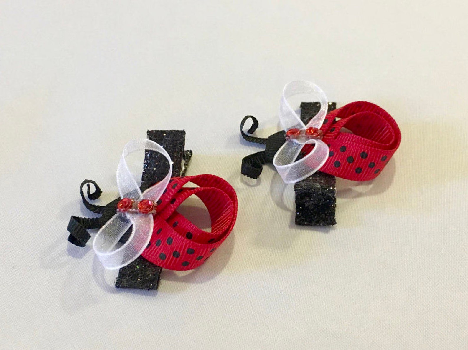 Ladybugs Clip Set Ribbon Ladybug Hair Bows Girl's Red - Etsy