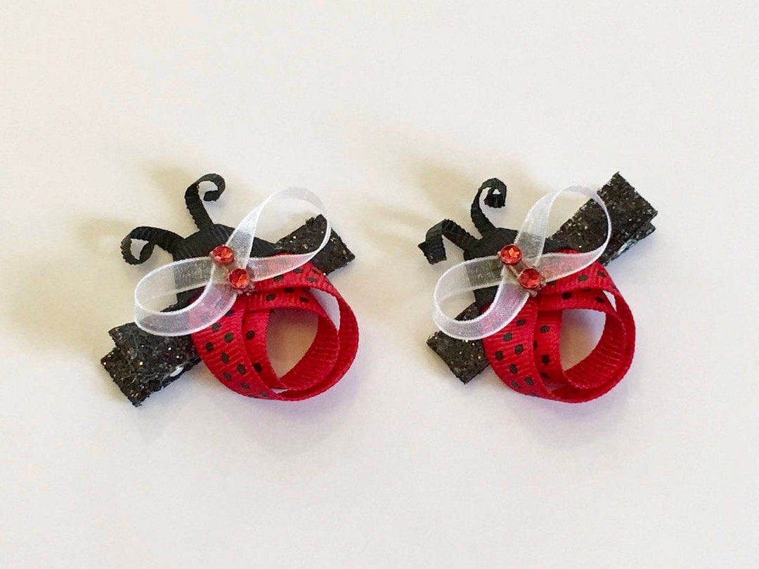 Ladybugs Clip Set, Ribbon Ladybug Hair Bows, Girl's Red Ladybug Hair ...