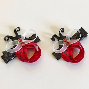 Ladybugs Clip Set, Ribbon Ladybug Hair Bows, Girl's Red Ladybug Hair ...