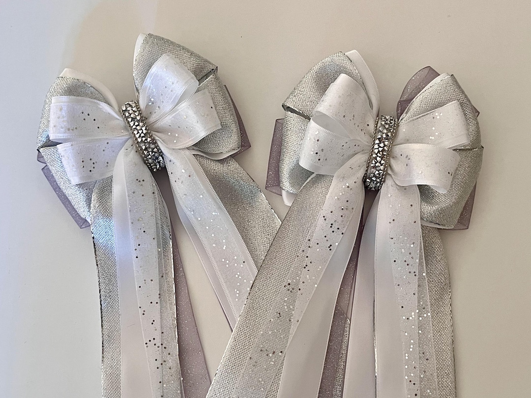 Silver & White Rhinestone Horse Show Bows: Equestrian Hair Bows(set of ...