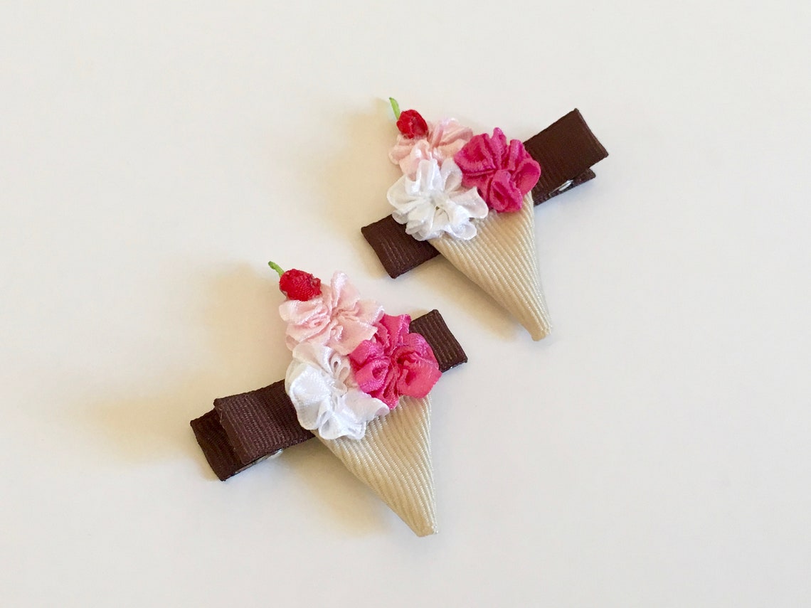Ice Cream Cones Clip Set Ribbon Sculpture Ice Cream Hair - Etsy