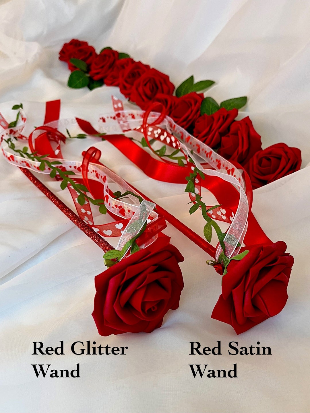 Red Rose Ribbon Wand: Valentine's Day, Flower Girl Wand - Etsy
