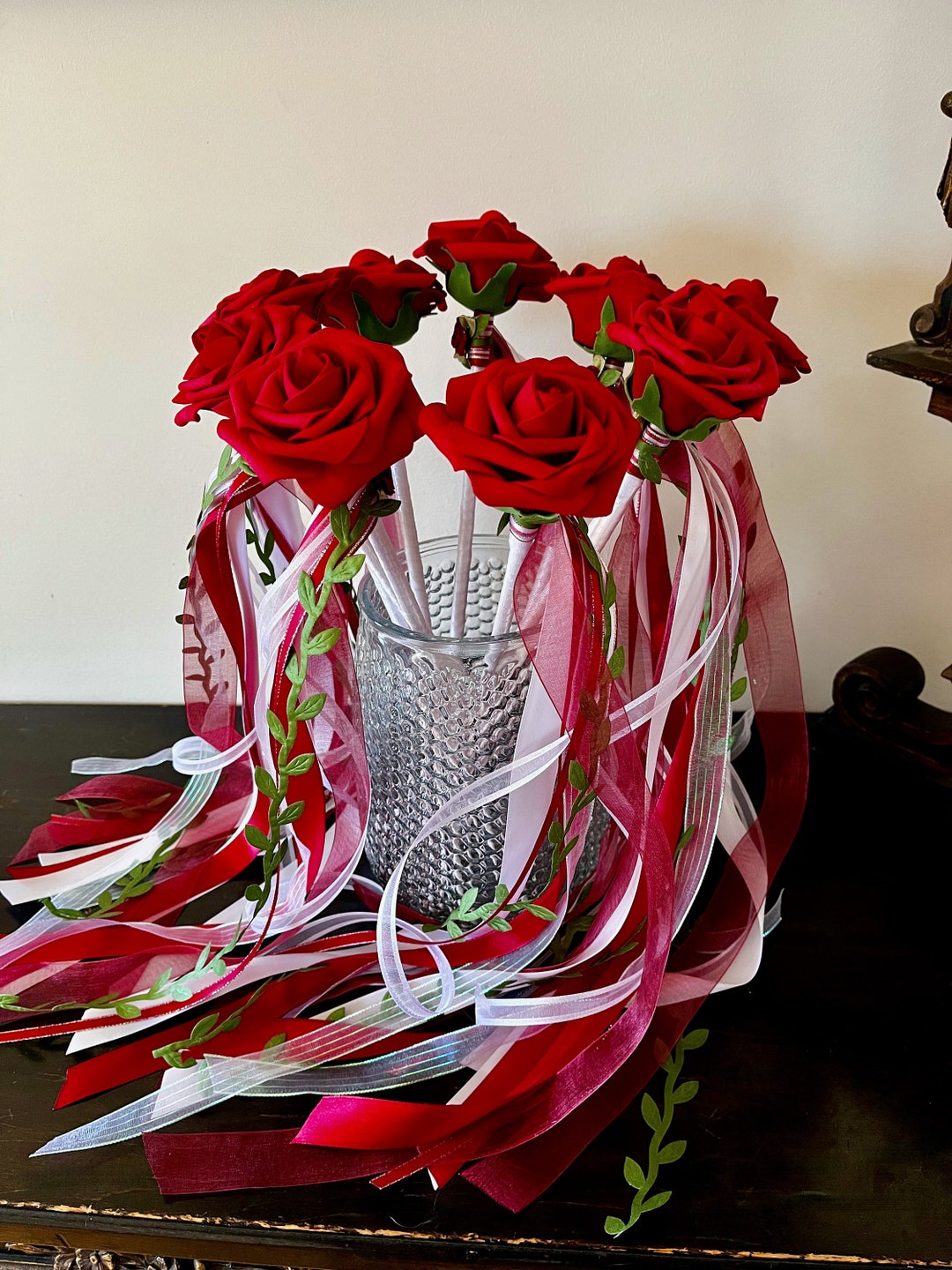 Ruby Red Rose Wand, Princess Wand, Ribbon Wand, Fairy Wand, Red and ...