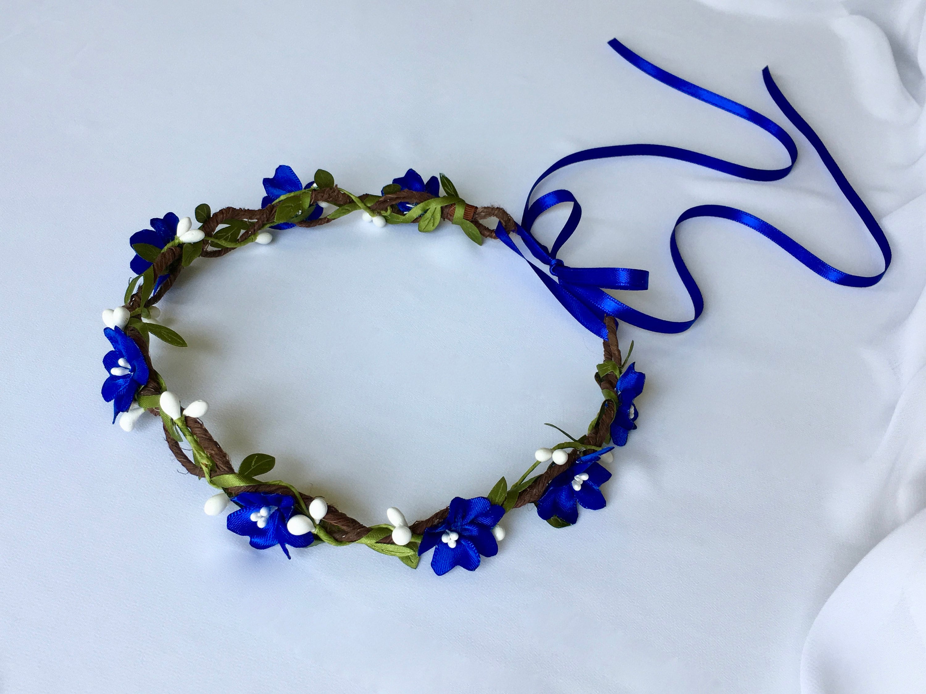 Royal Blue Flowers Crown, Bridal Headpiece, Fairy Accessory, Flower ...