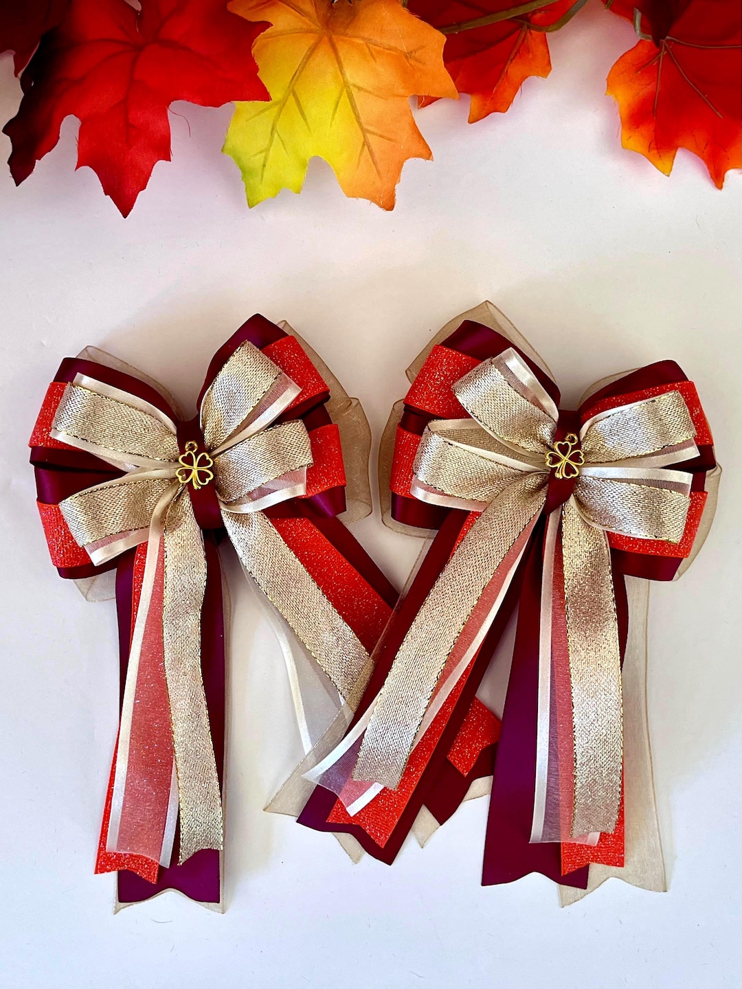 Autumn Equestrian Show Bows: Burgundy, Orange, Gold - Set of 2(set of 2 ...