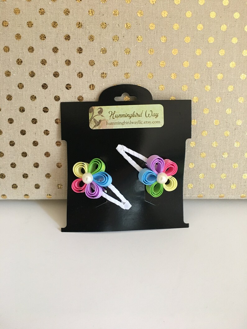Colorful Flowers Snap Clip Set Girl's Ribbon Flower Hair | Etsy