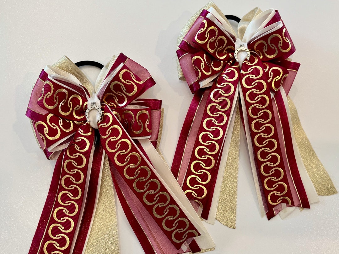 Burgundy & Gold Horse Show Bows: Equestrian Competition Hair Bows(set ...