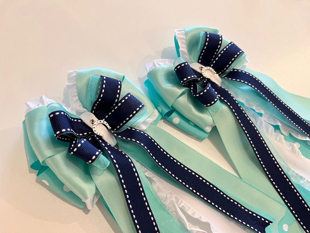 Light Teal Polka Dot Horse Show Bows, Teal and Navy Equestrian Show ...