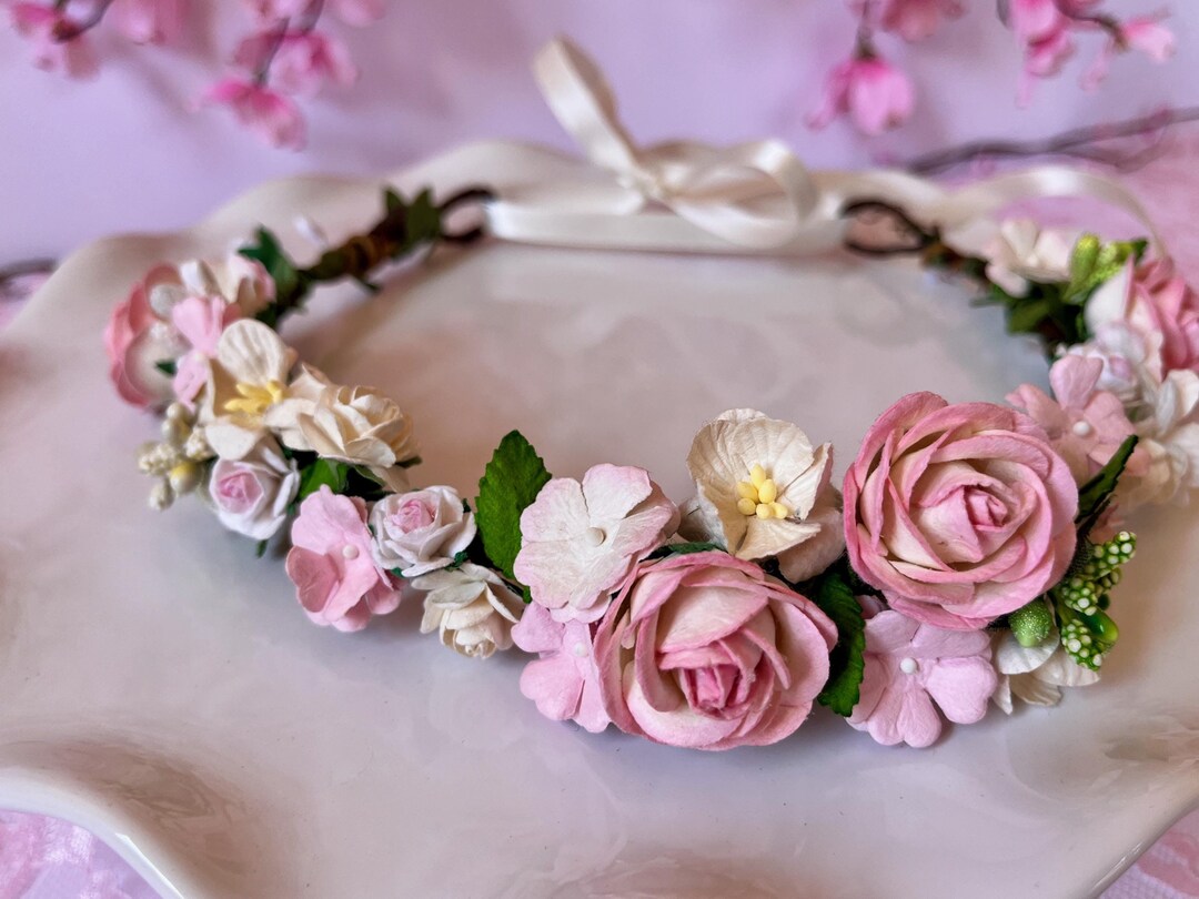 DIY Flower Crown Kit, White, Ivory & Pink Flower Crown Kit, Make Your ...