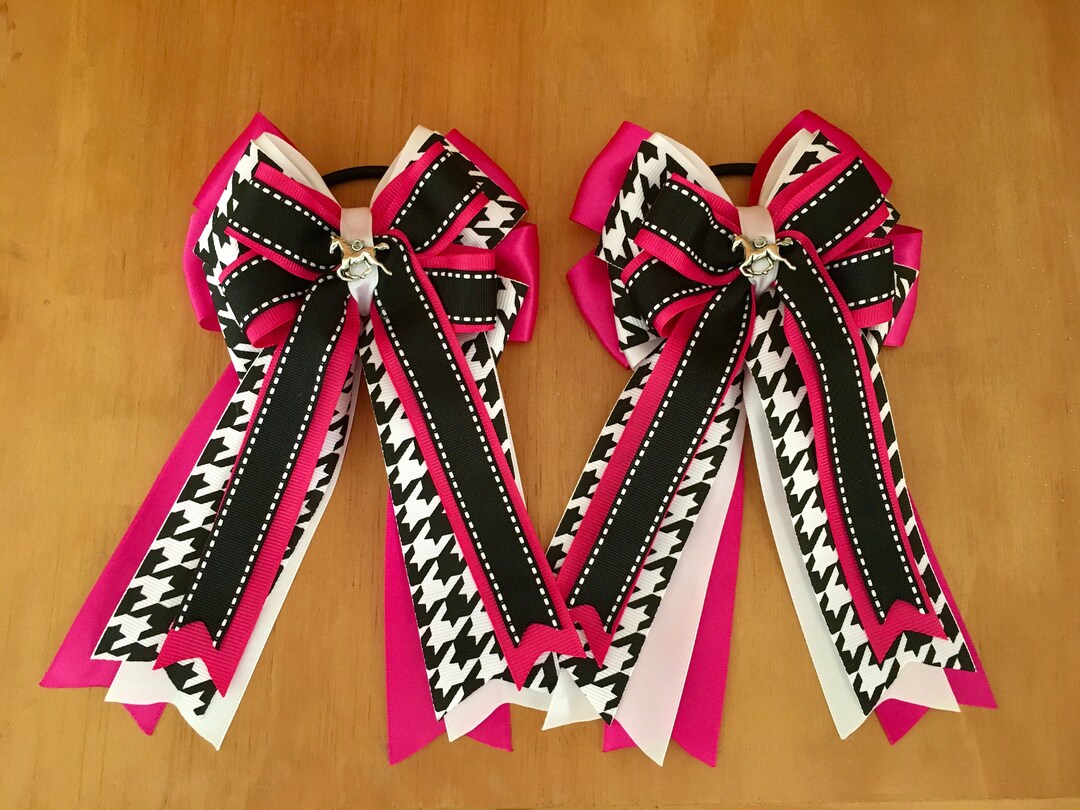 Hot Pink Horse Show Bows: Black Houndstooth Equestrian Hair Bows(set of ...