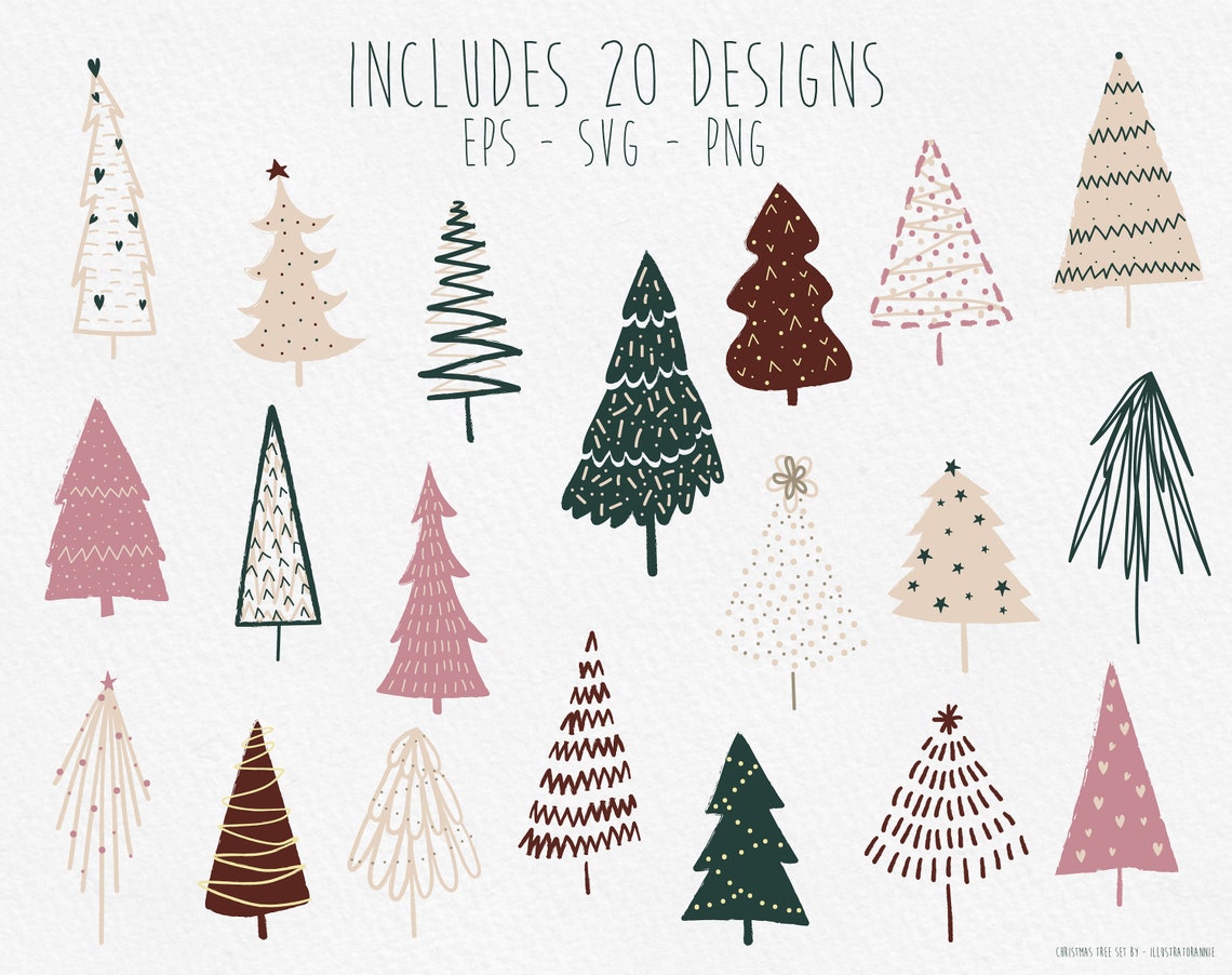Christmas Tree Clip Art Set Modern Christmas Tree Clip Art - Etsy