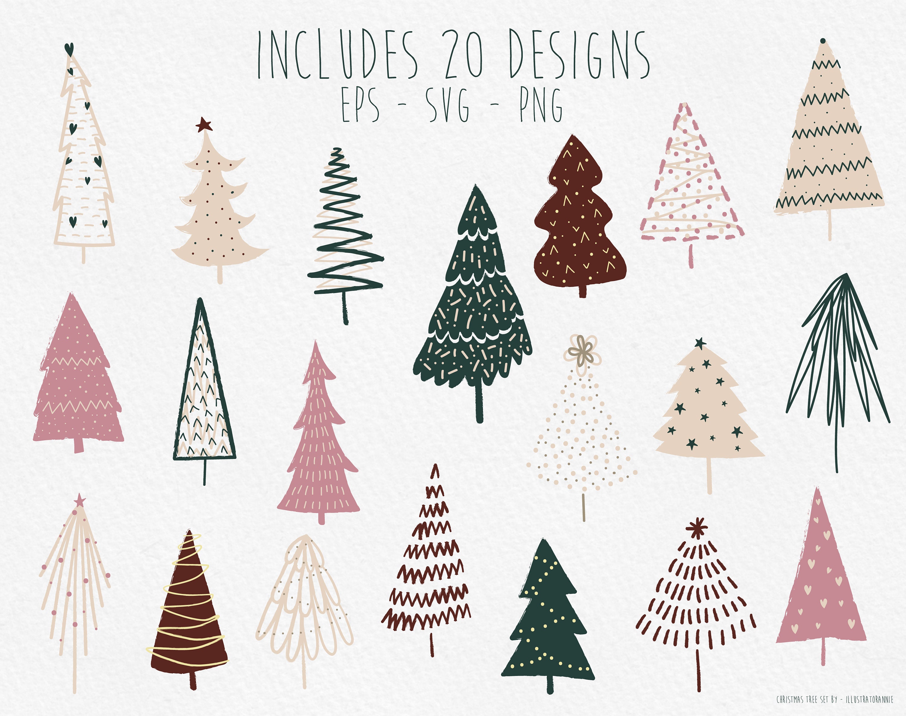Christmas Tree Clip Art Set Modern Christmas Tree Clip Art - Etsy