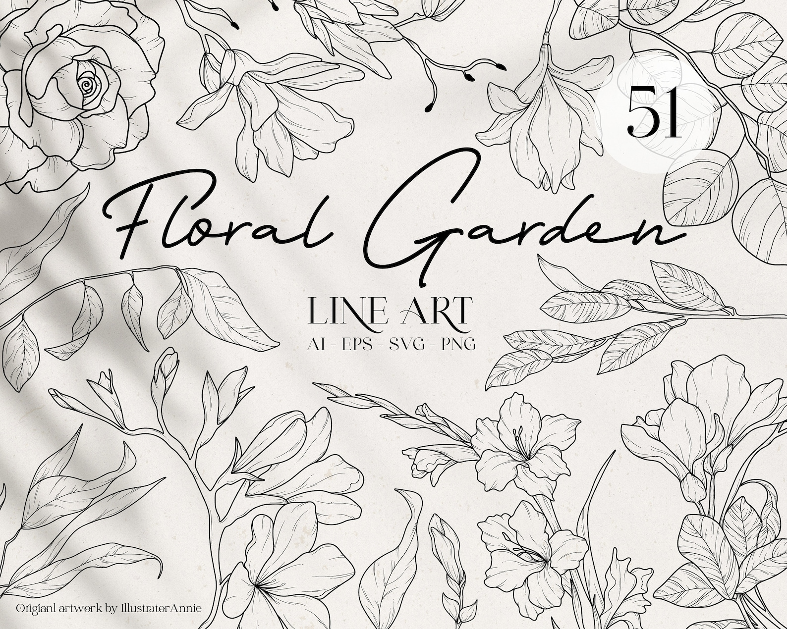 Floral Garden Botanical SVG Line Art Bundle Floral SVG - Etsy