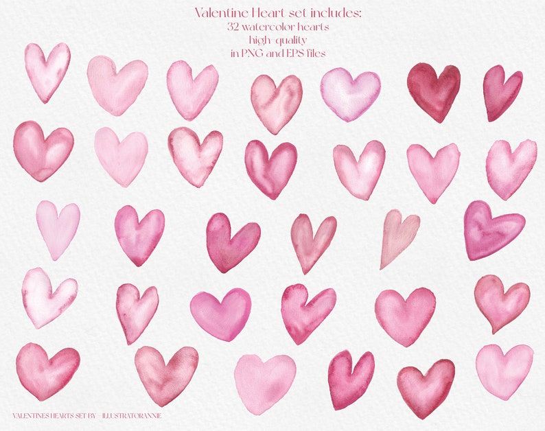Watercolor Valentine Heart Clip Art Set Watercolor Heart - Etsy