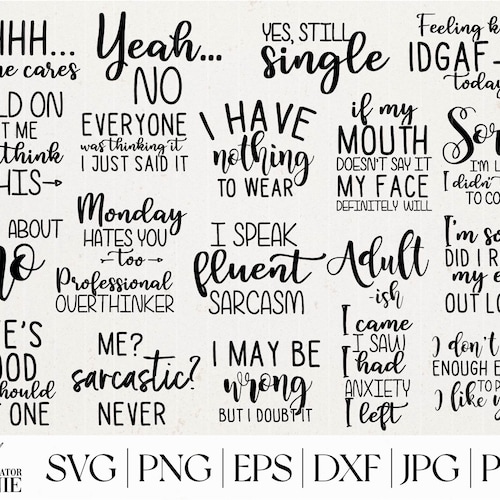 Sarcastic Quote Svg Cut File Bundle For Cricut Cameo Etsy