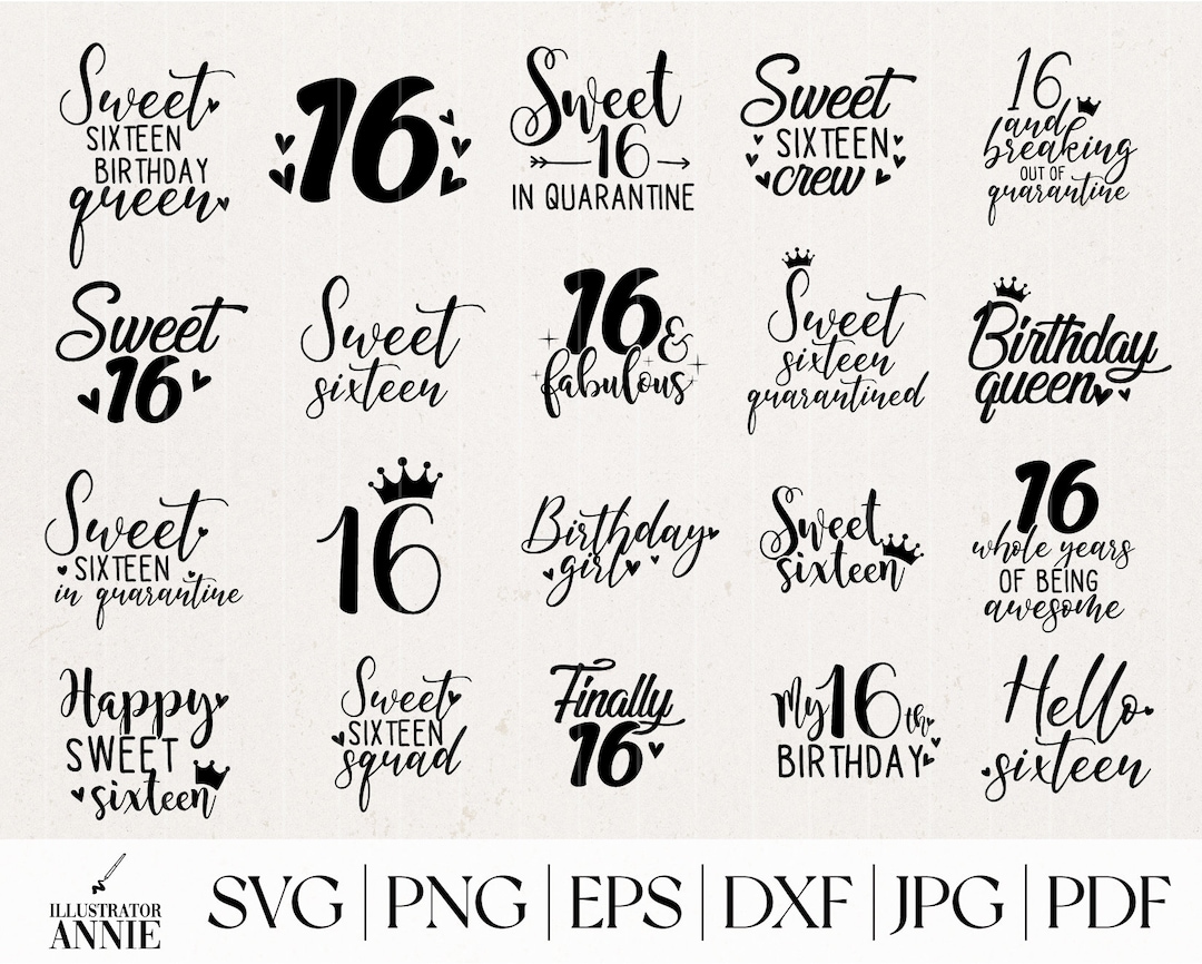 Sweet 16 SVG Bundle - Commercial Use - Sweet 16 SVG Quote - Sweet 16 ...