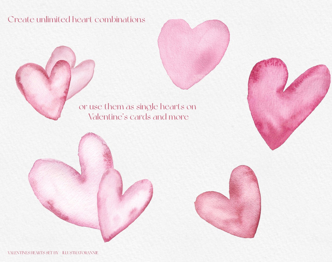 Watercolor Valentine Heart Clip Art Set Watercolor Heart - Etsy