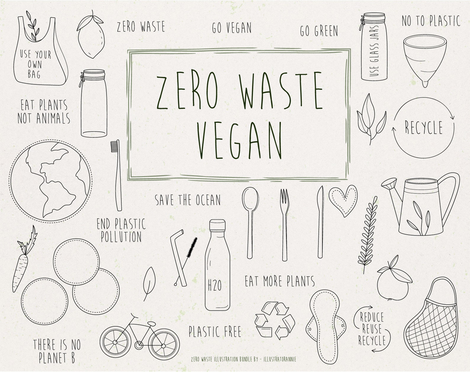 Zero Waste Vegan SVG Bundle-Zero Waste Illustration-Vegan | Etsy